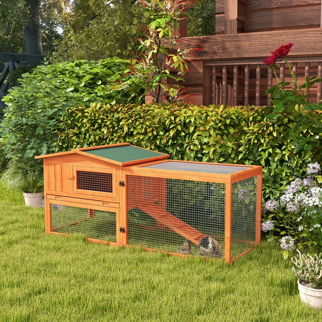 PawHut Large Outdoor Rabbit Hutch, 2-Story Bunny Cage, Wired Small ...