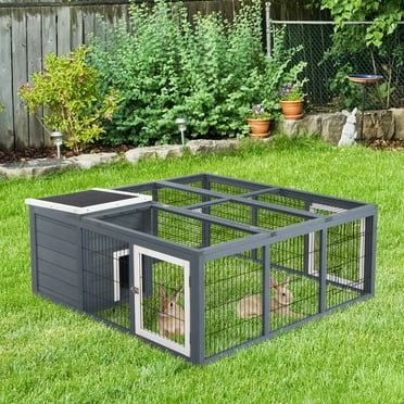Pawhut Rolling Metal Rabbit & Small Animal Hutch Cage - Walmart.com