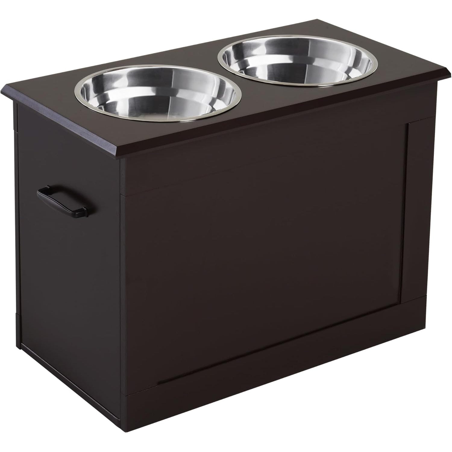 PawHut Raised Pet Feeding Storage Station with 2 Stainless Steel Bowls ...