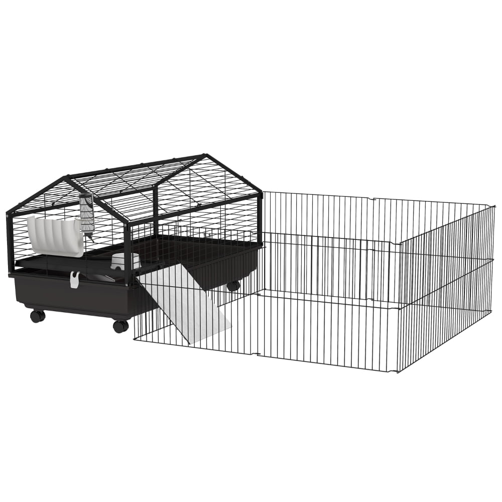 PawHut Rolling Bunny Run Cage Kit for Rabbits Guinea Pigs Small Animals ...