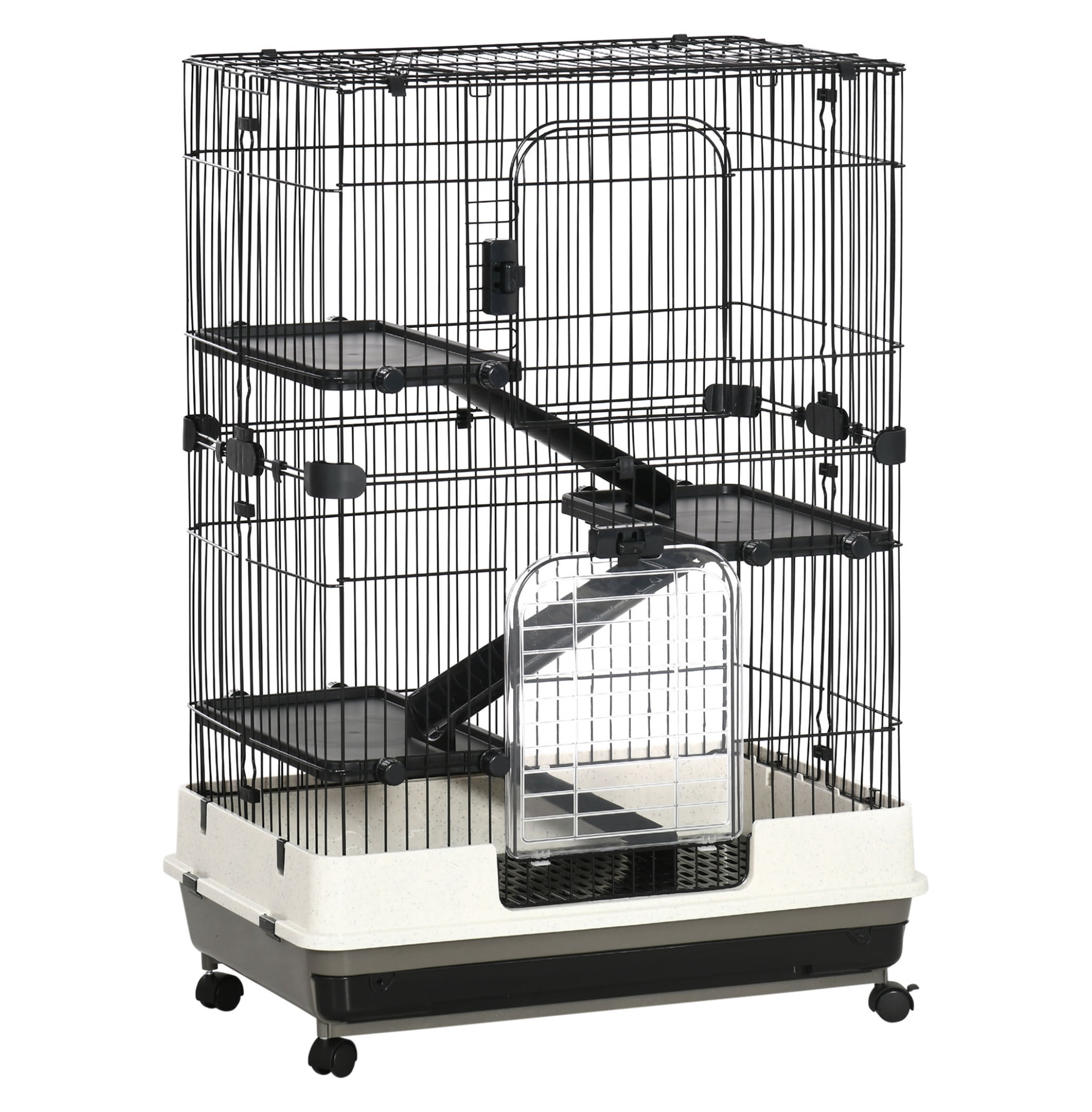 PawHut Small Animal Cage Rabbit Hutch with Wheels - 4-Level Bunny ...