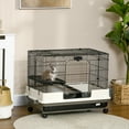 PawHut Small Animal Cage with Wheels, Portable Bunny Cage 2-Tier ...