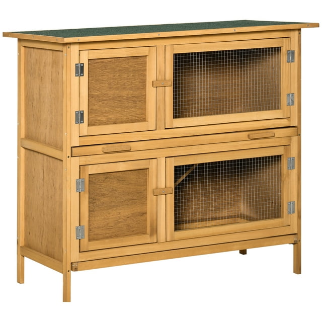 PawHut Solid Wood Rabbit/Bunny Hutch with 2 Large Main Rooms - Walmart.com