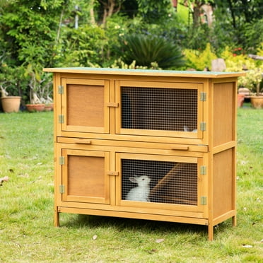 PawHut Large Wired Indoor/Outdoor Rabbit Hutch with Run, Waterproof ...