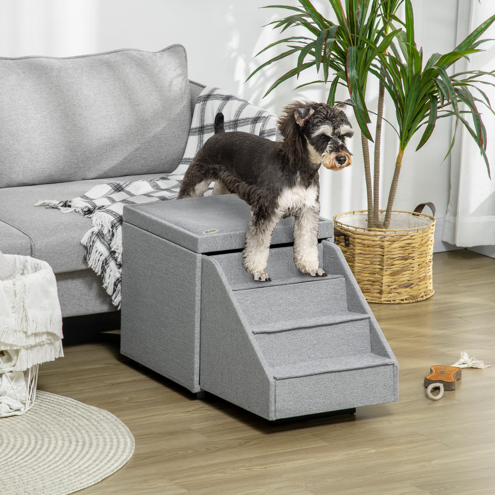 PawHut Storage Ottoman Dog Stairs / Cat Stairs for Small Dogs & Old ...