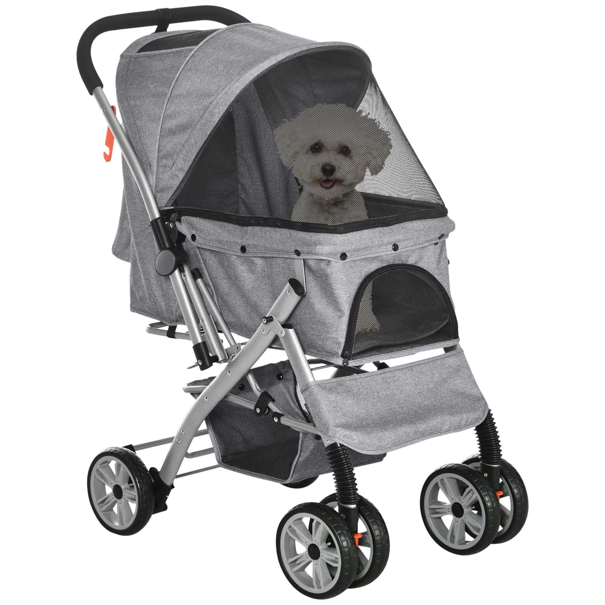 PawHut Travel Pet Stroller for Dogs, Cats, One-Click Fold Jogger ...