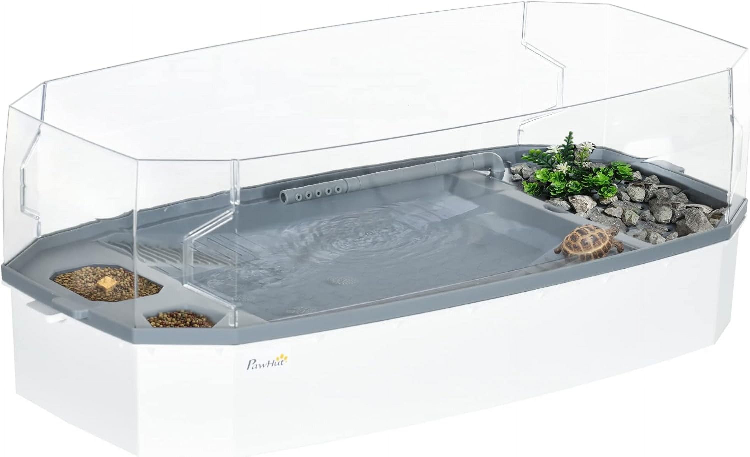 PawHut Turtle Tank Kit, Turtle Aquarium with Basking Platform, Water ...