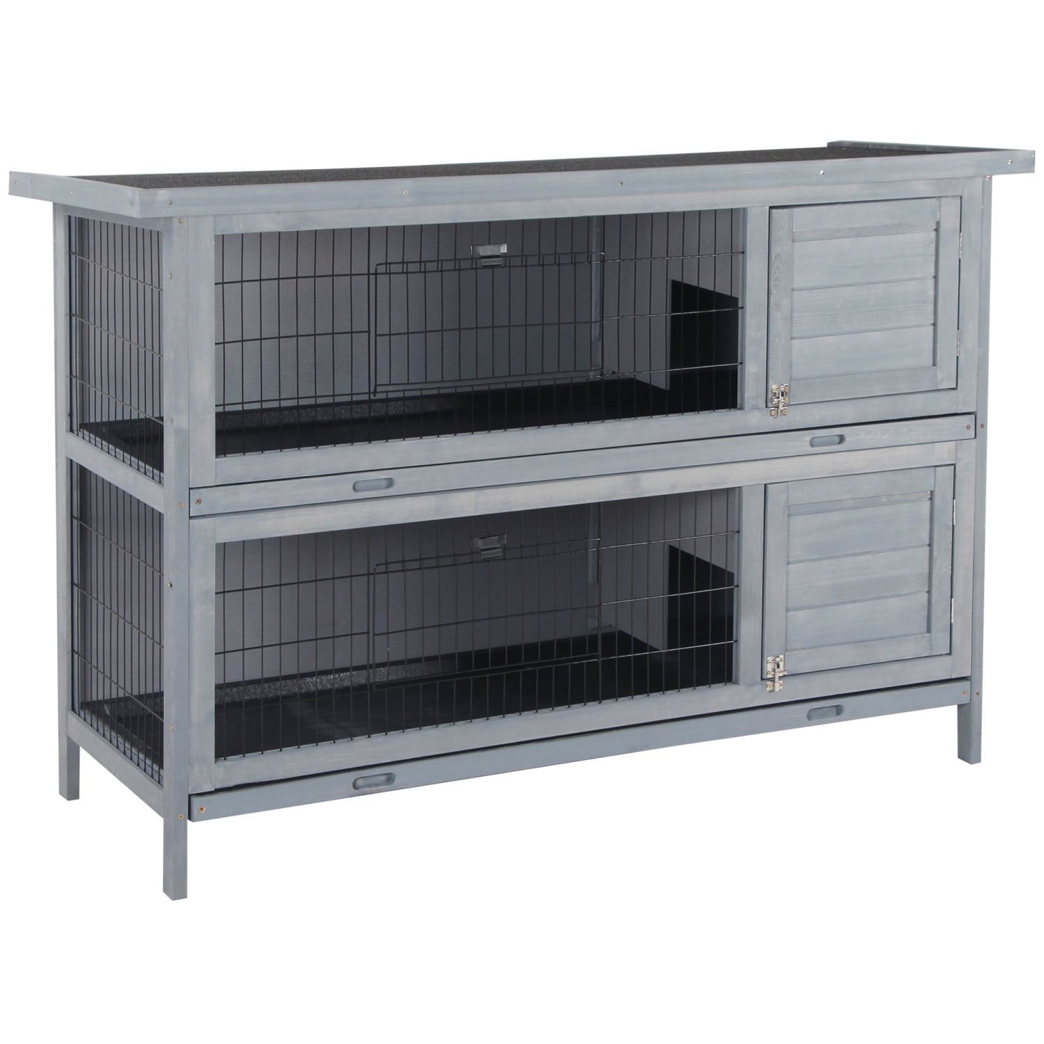 PawHut Two-Story Rabbit Hutch Lockable Doors Waterproof Roof - Walmart.com