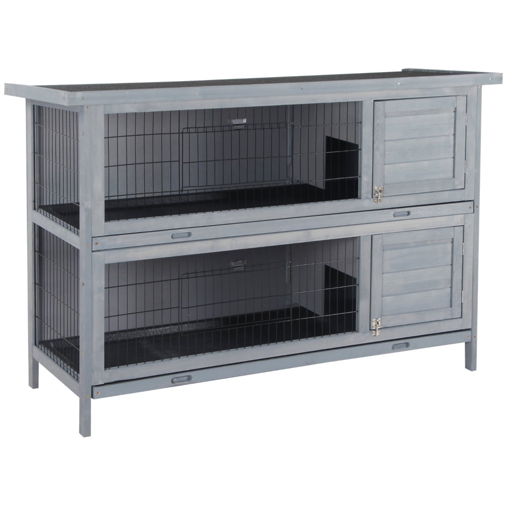 PawHut Two-Story Rabbit Hutch with Lockable Doors and Waterproof Roof ...