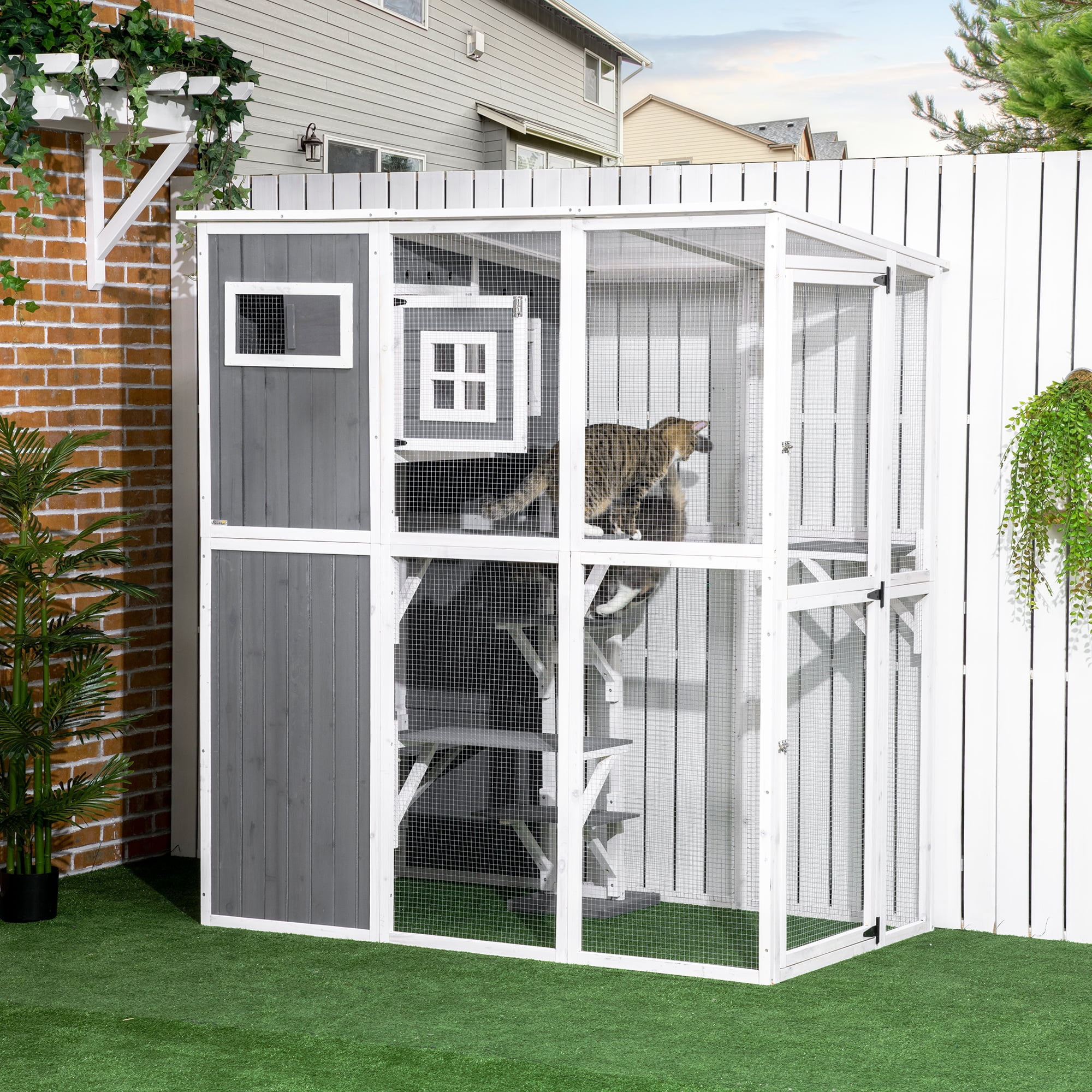 PawHut Large Outdoor Kitten Shelter Cage - Walk-in Catio Kitty House ...