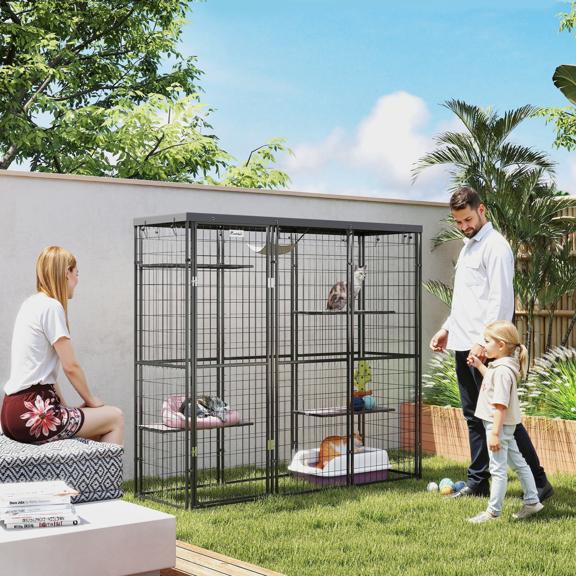 PawHut Weld Wire Catio Outdoor Indoor, Cat Enclosure with Waterproof ...