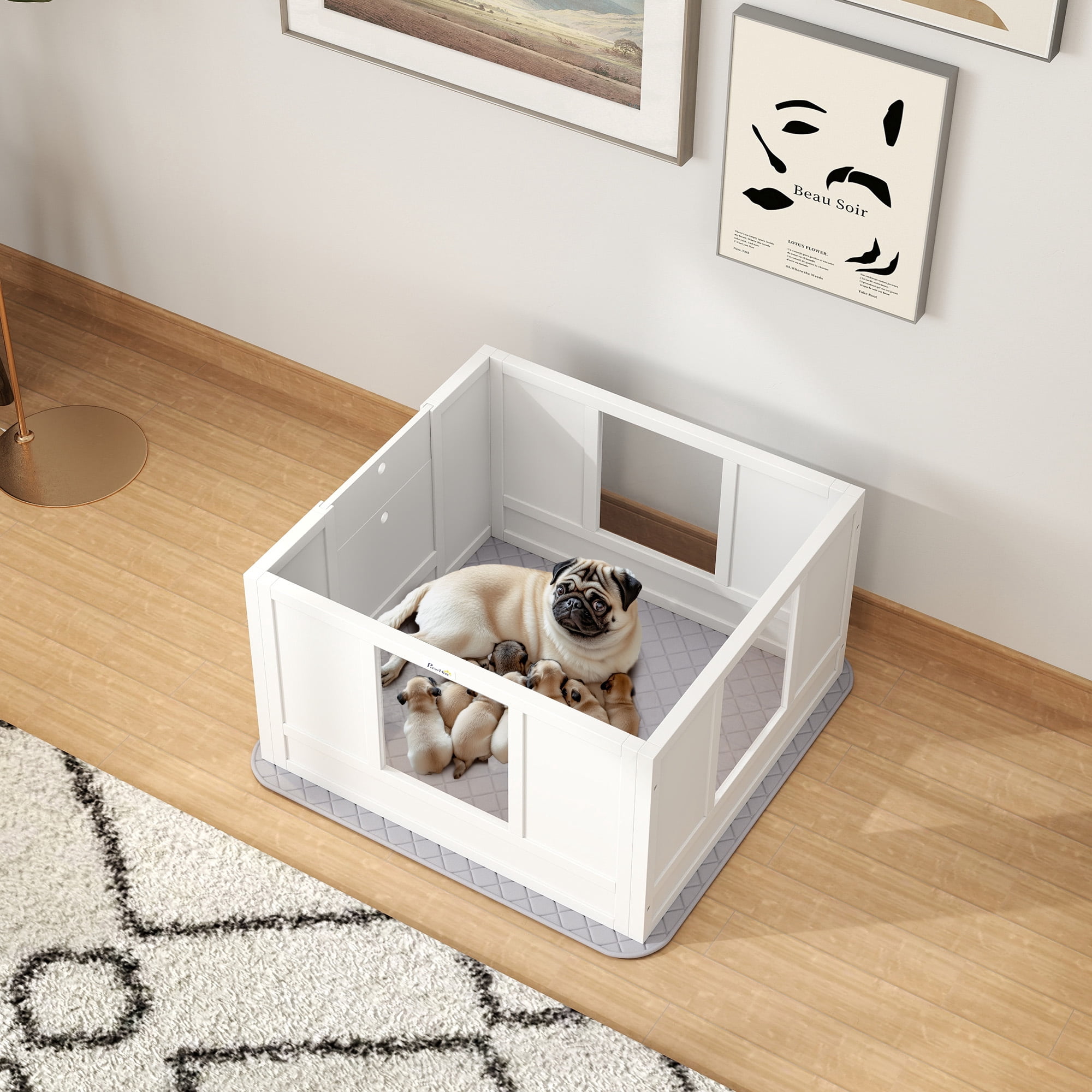 PawHut Whelping Box for Dogs with Whelping Pad, Adjustable Entrance ...