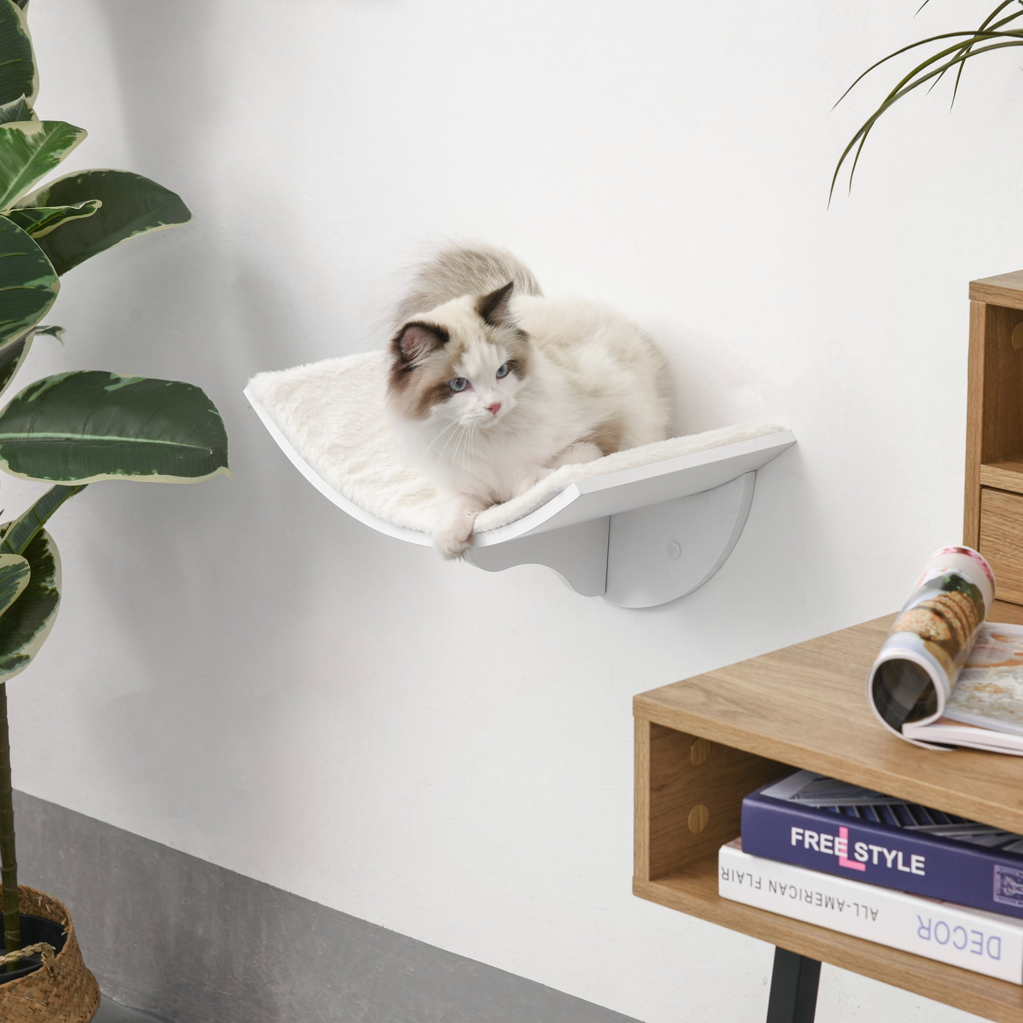 PawHut Wood Wall-Mounted Cat Shelves, Curved Kitten Bed Cat Perch ...