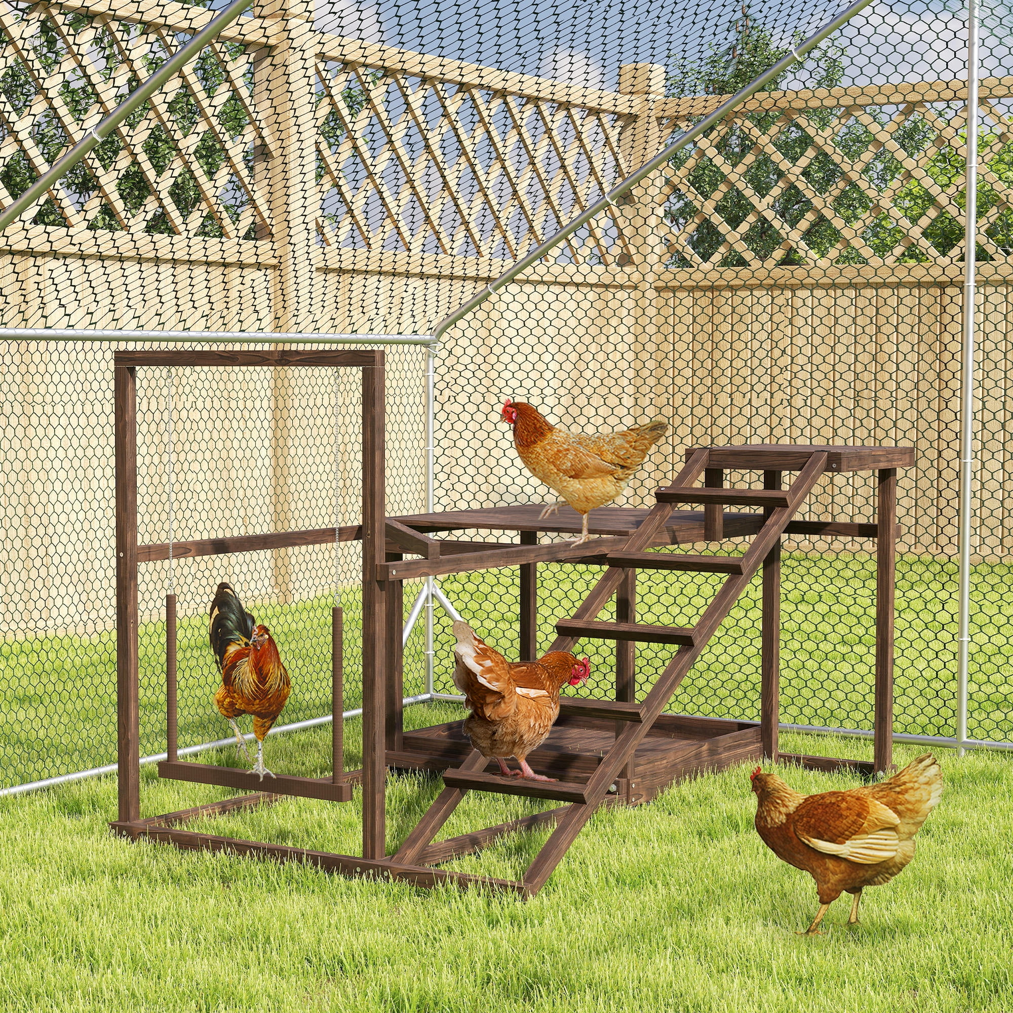 PawHut Wooden Chicken Activity Play Set, Chicken Coop Accessory with ...