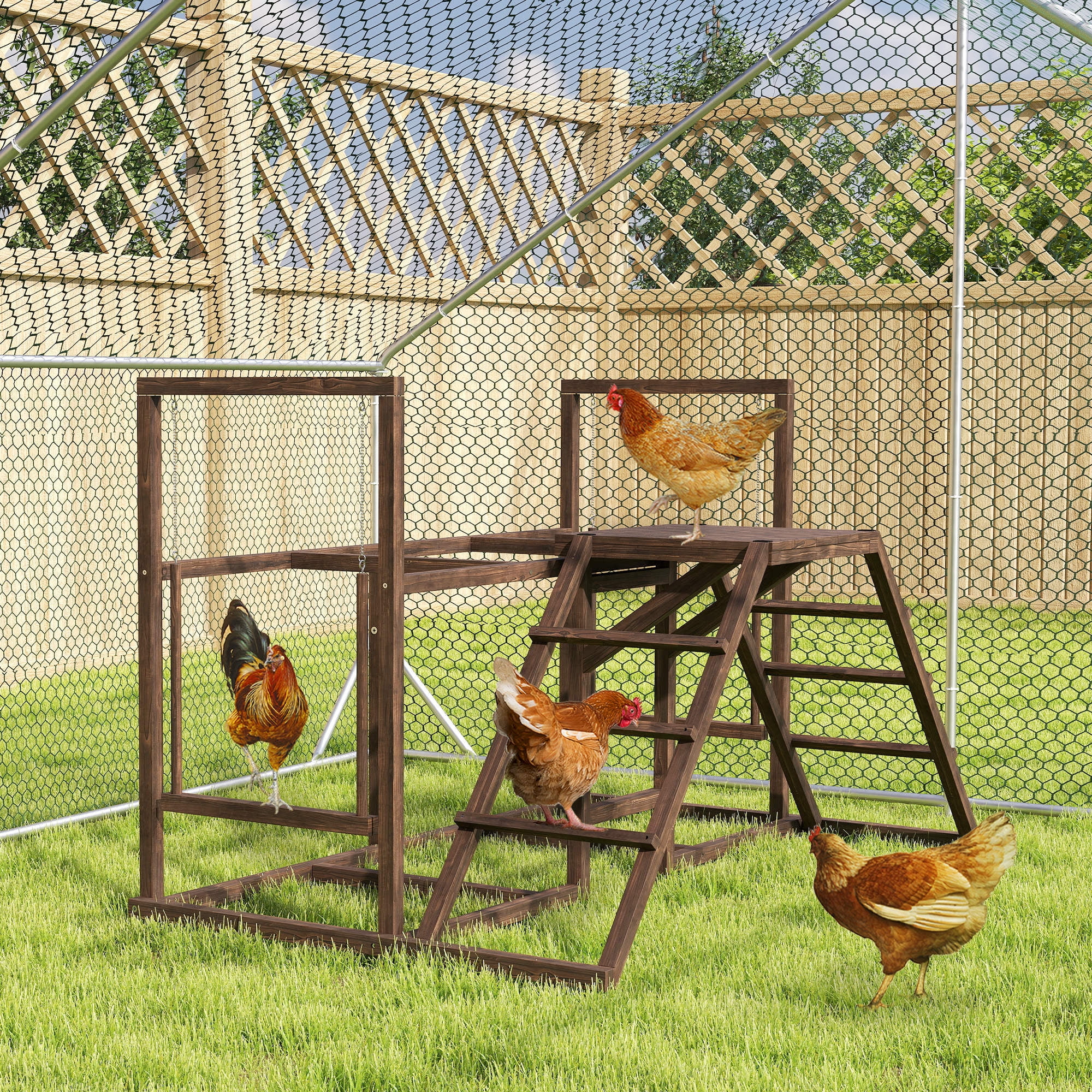 PawHut Wooden Chicken Activity Play Set, Chicken Coop Accessory with ...