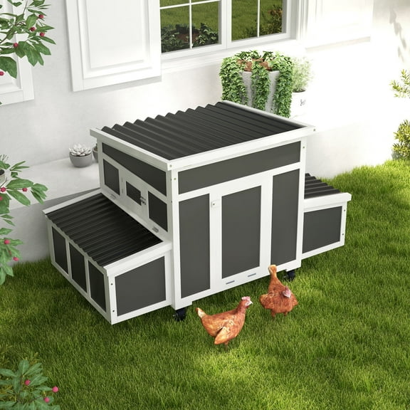Suumerpety 80" Chicken Coop with Wheels & Run for 4-6 Chickens ...