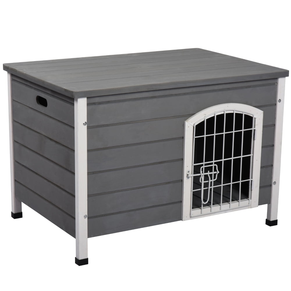 PawHut Wooden Dog Cage Kennel Lock Grey Pet Training Security - Walmart.com