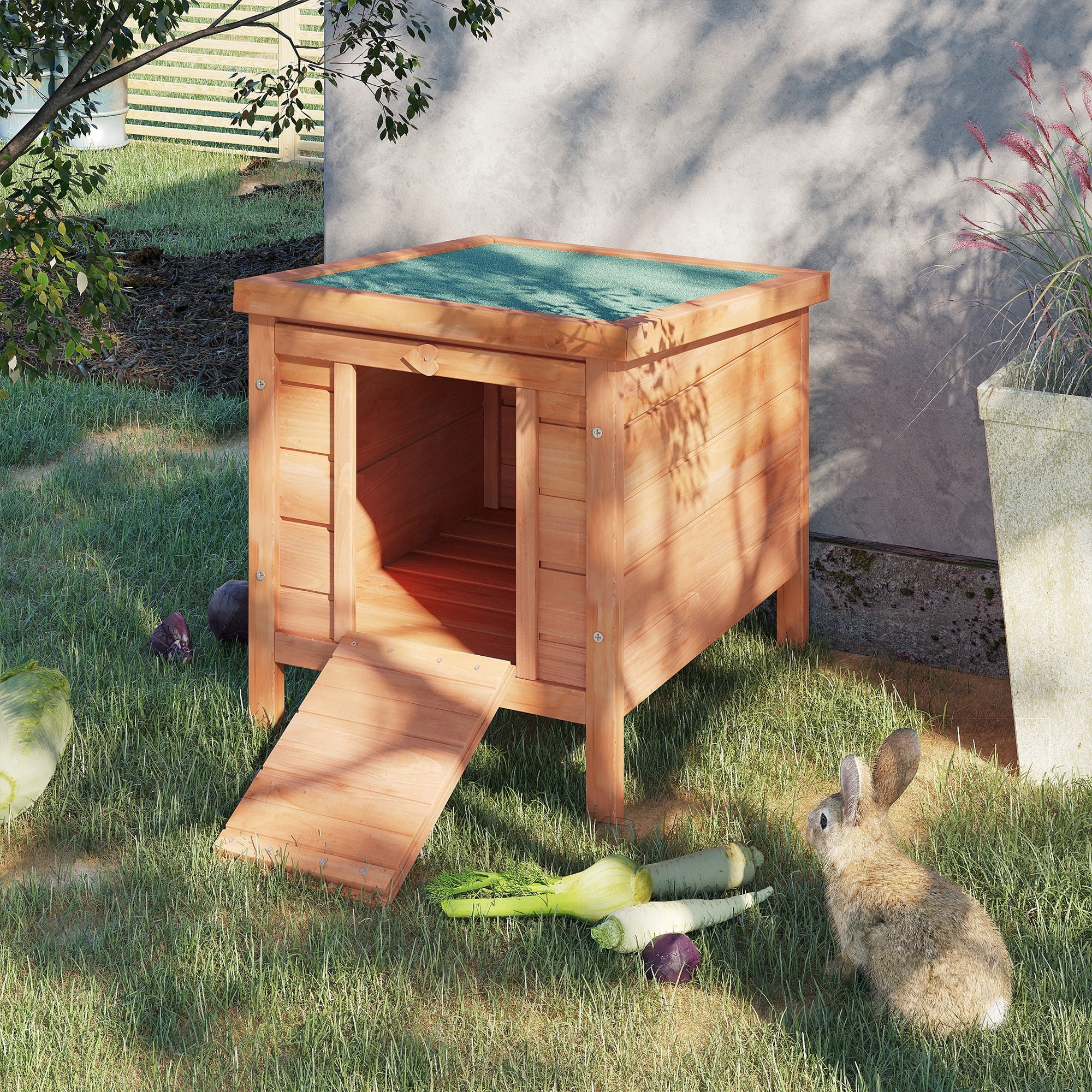 PawHut Raised Elevated Outdoor Wooden Rabbit Hutch 20'' Pet Habitat ...