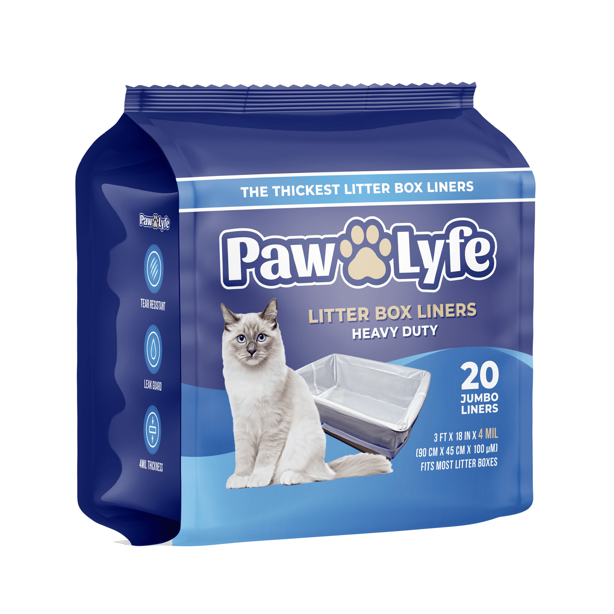 paw-lyfe Jumbo Litter Box Liners, 36x18 inches, 4 MIL Thick, Tear ...