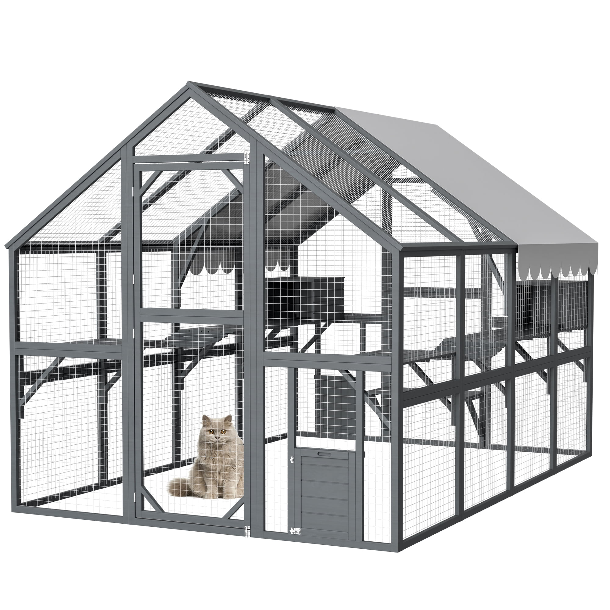 PawNest-Outdoor Wooden Cat Catio - Large Solid Wood Cat Cage Playpen ...