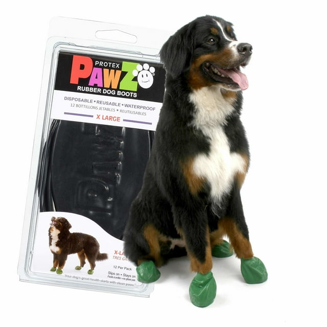 PawZ Rubber Dog Boots for Large Dogs 12pk, X-Large Black Dog Booties ...