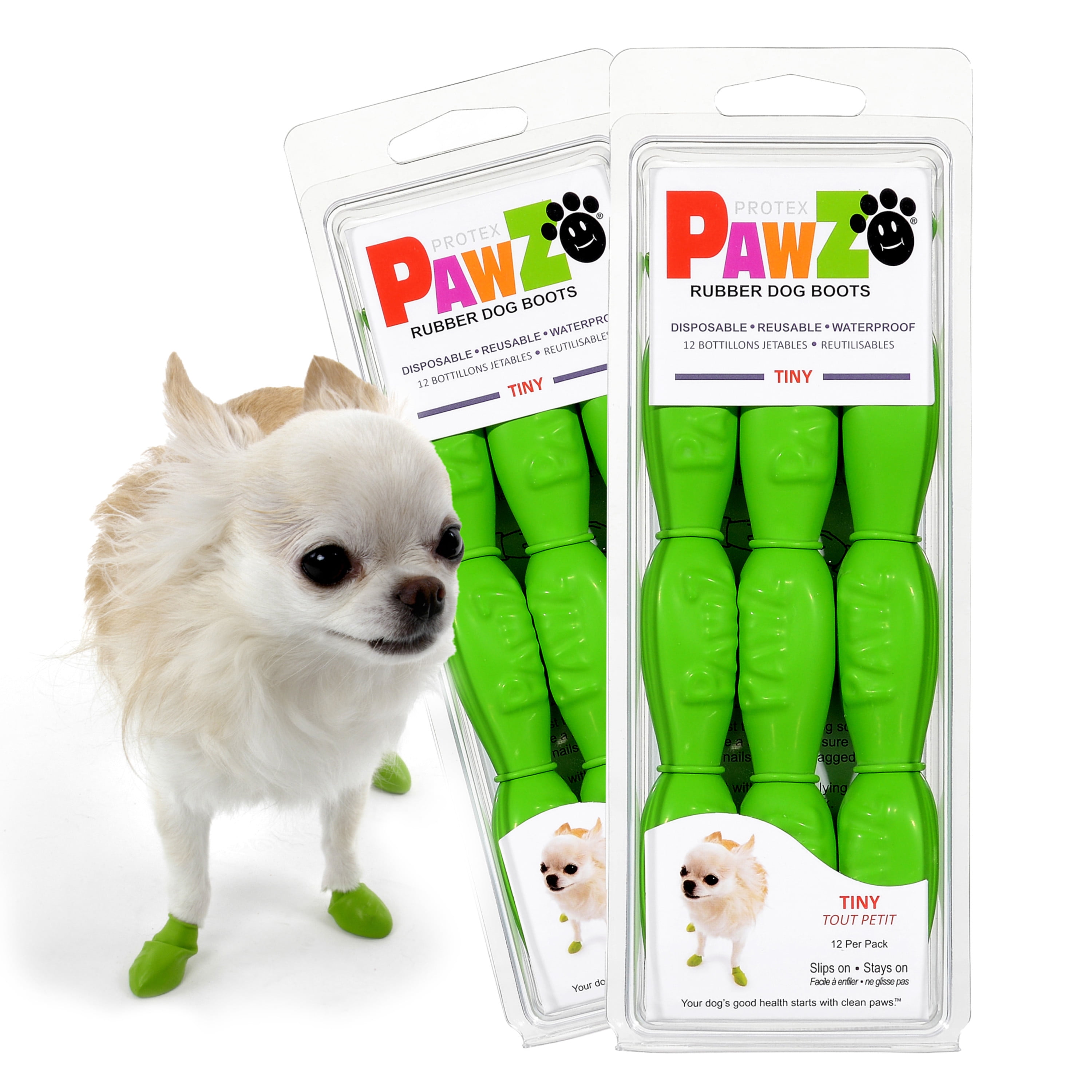 PawZ Rubber Dog Boots for Small Dogs 12pk x2, Tiny Apple Green Dog ...