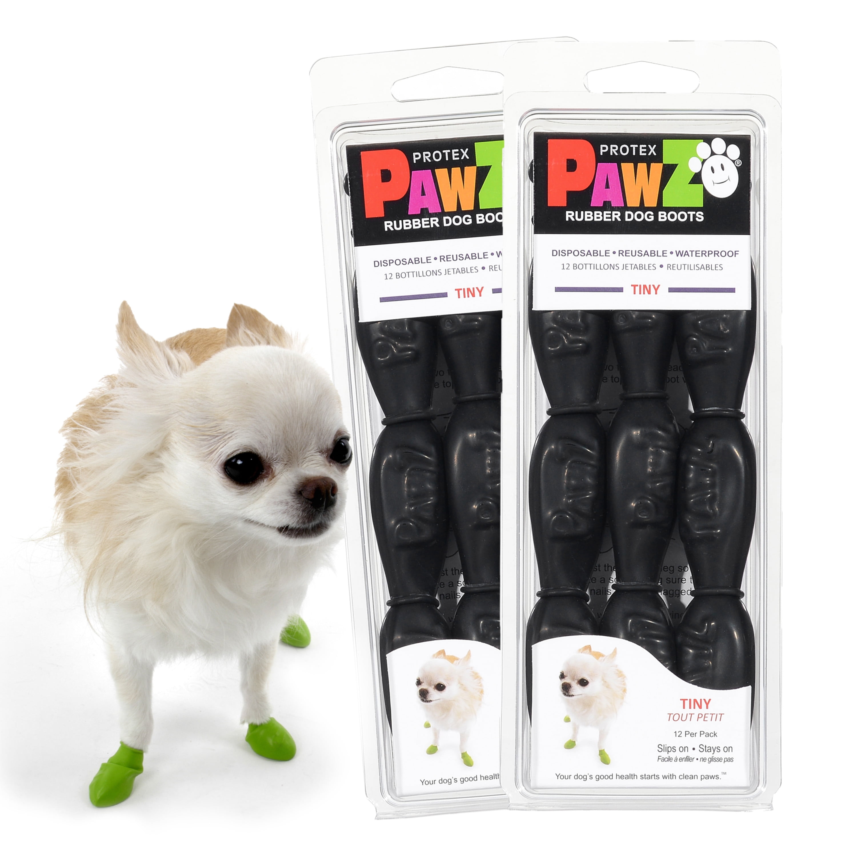 PawZ Rubber Dog Boots for Small Dogs 12pk x2, Tiny Black Dog Booties ...
