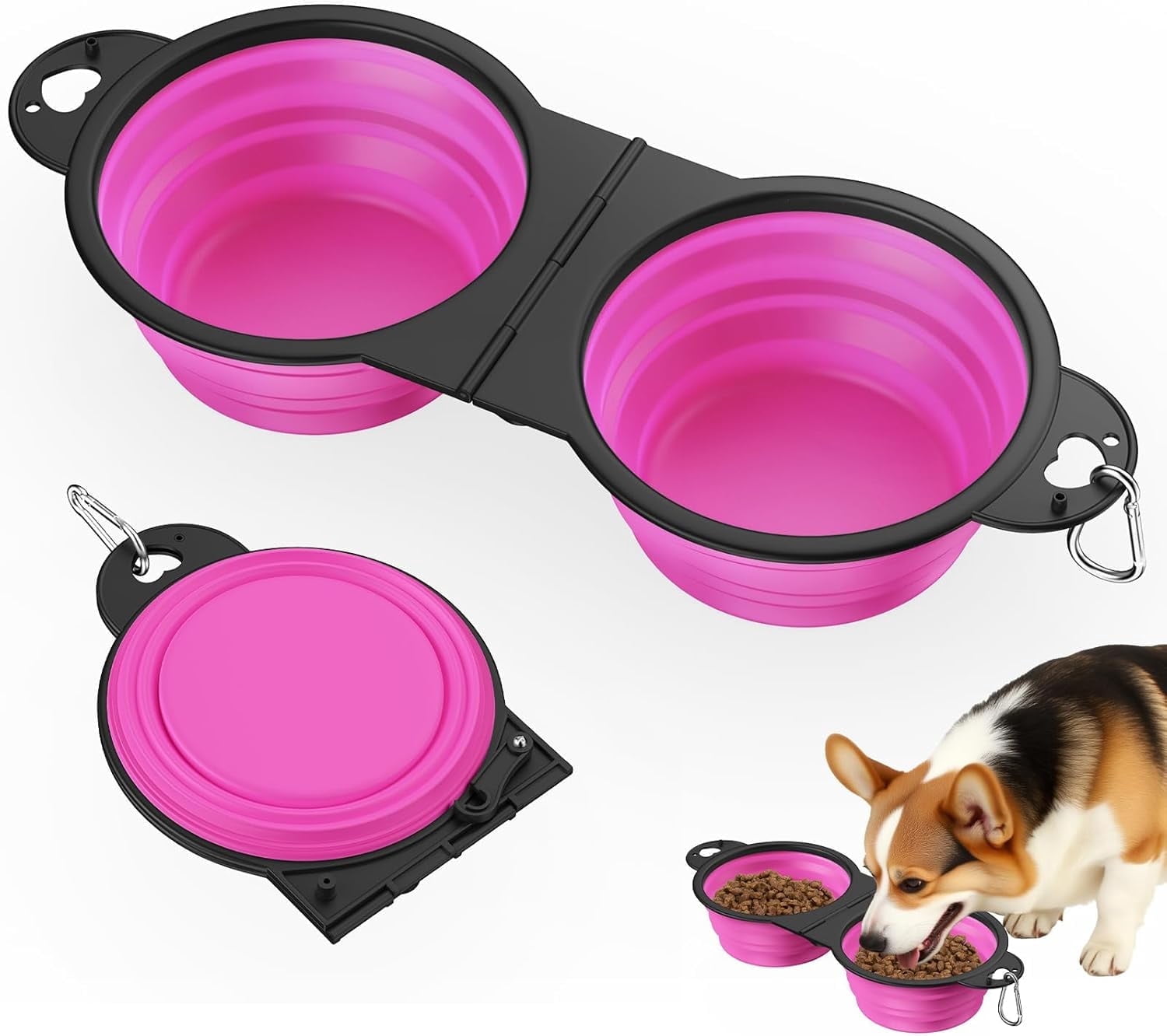 Pawaboo 2-in-1 Collapsible Dog Bowls, Dual Puppy Food and Water Bowls ...