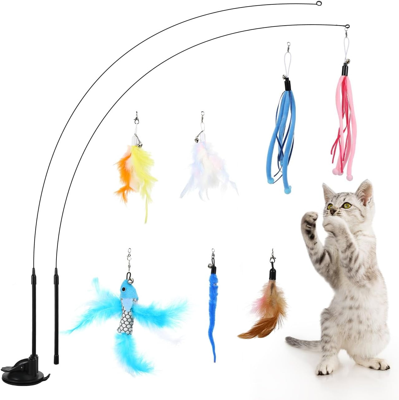Pawaboo Cat Feather Toys, Interactive Cat Wand Toy with 2-Slot Super ...