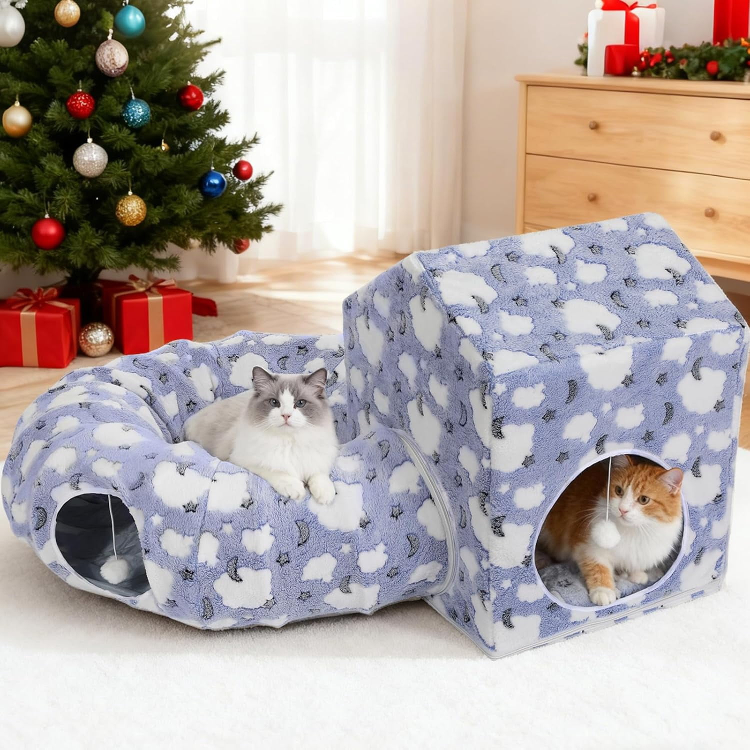 Pawaboo Cat Tunnel Bed, Cat Donut Tube with Square House, Soft Plush ...