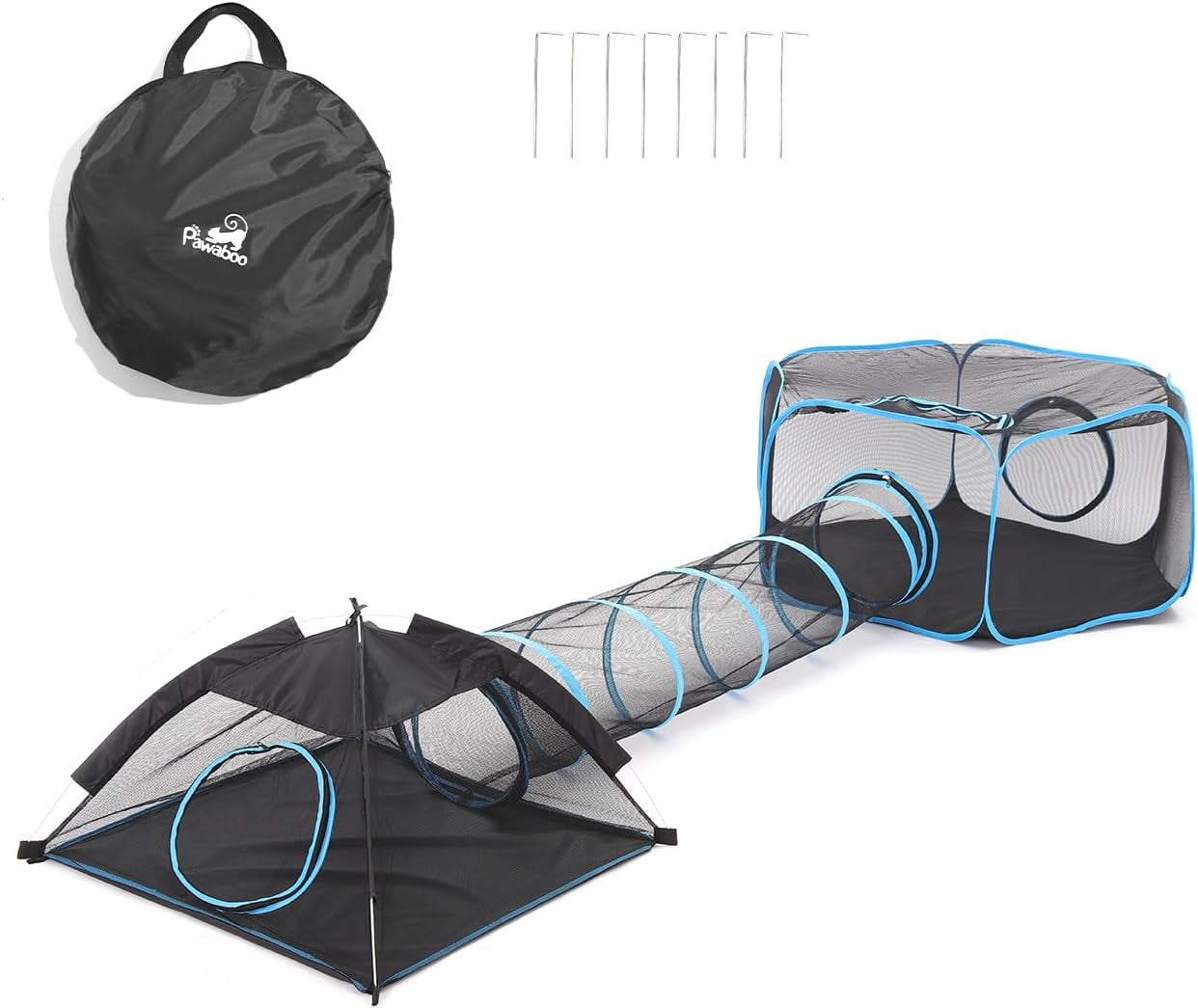 Pawaboo 3-in-1 Mesh Kitty Tent with Tunnel, Portable Pet Playpen for ...