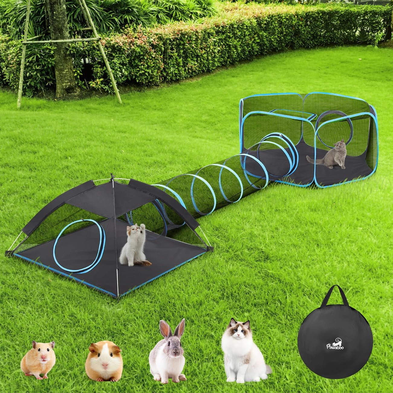 Pawaboo 3-in-1 Mesh Kitty Tent with Tunnel, Portable Pet Playpen for ...