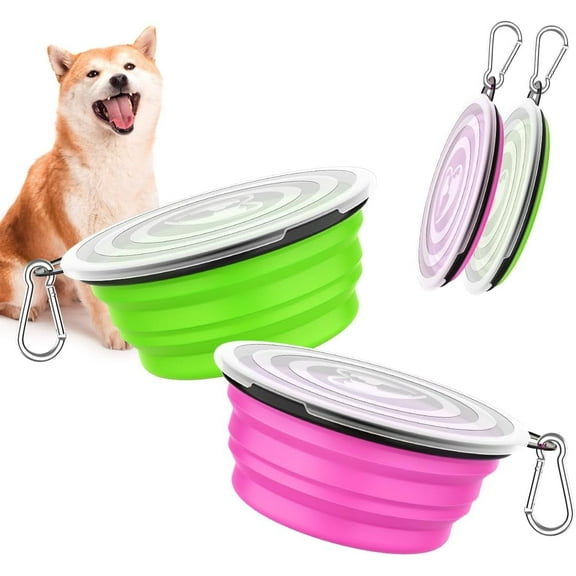 Collapsible Bowls 2 , Feeding Watering Bowls with & Carabiners for Dogs ...