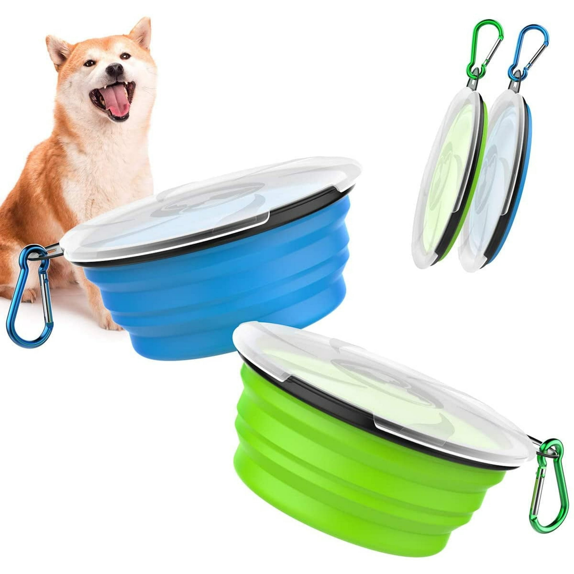 Pawaboo Collapsible Dog Bowls 2 Pack, Silicone Pet Bowls with Lids ...
