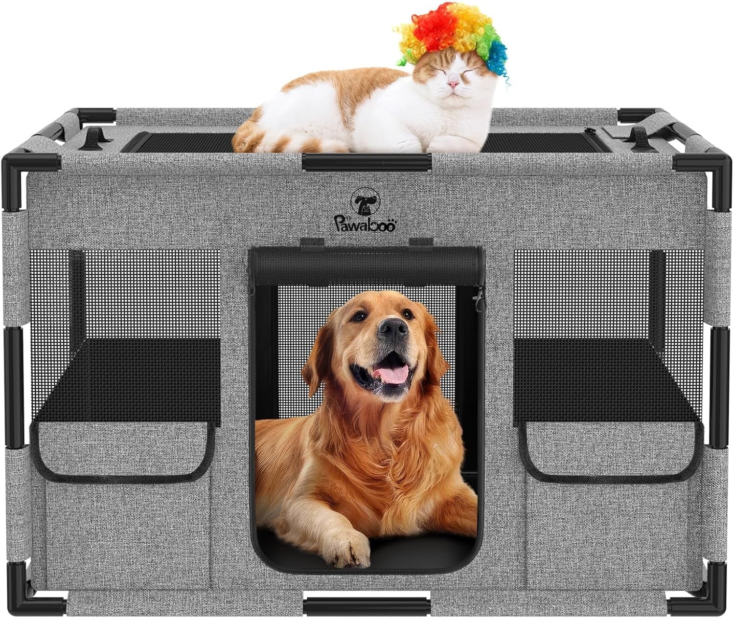 Pawaboo Dog Playpen Extra Large Pet Crate, Portable Dog Kennel Mesh ...