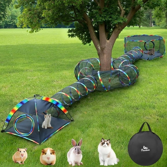 Interactive Cat Tunnel & Tent Set – Rainbow Foldable Play Tube, 2 Tents ...