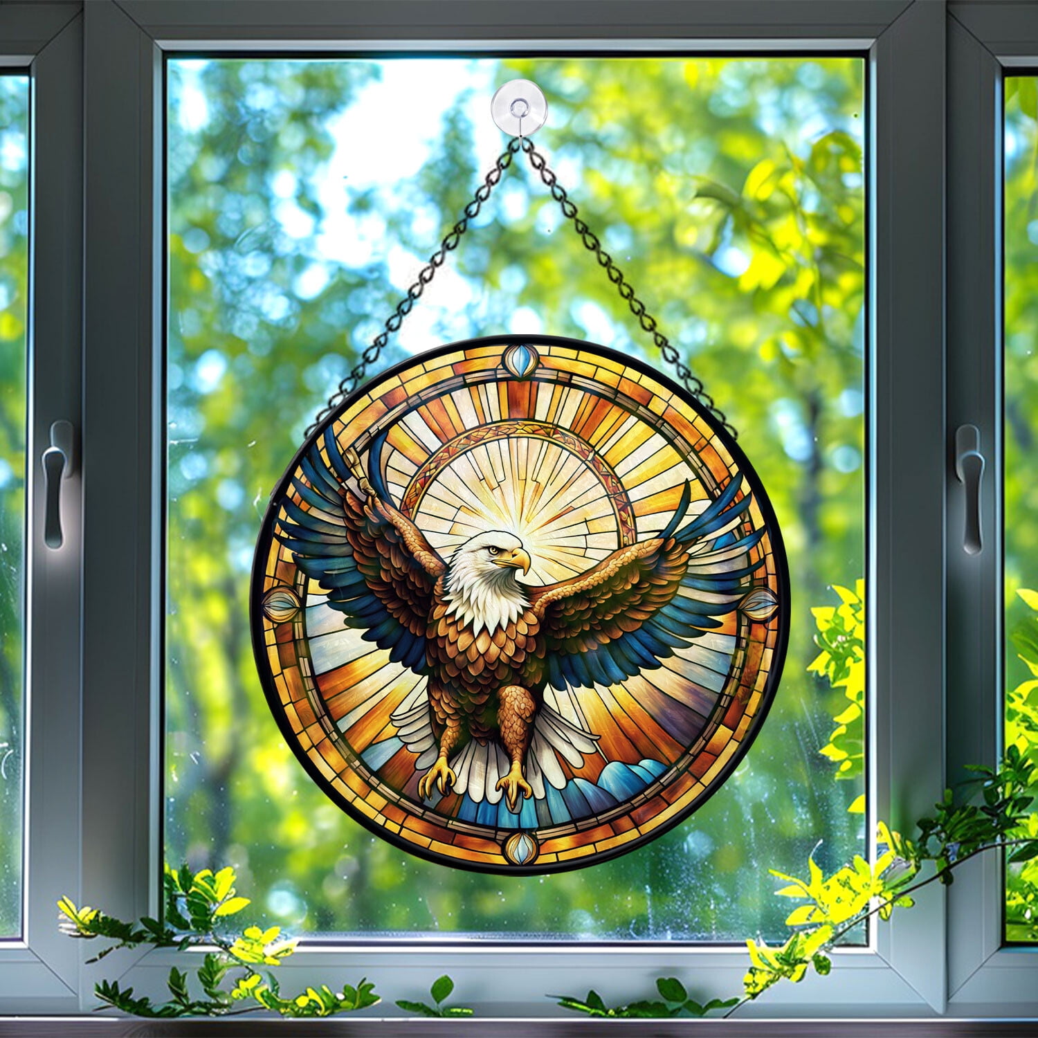 Pawberry Eagle Window Hanging Stained Glass, Eagle Suncatchers for ...