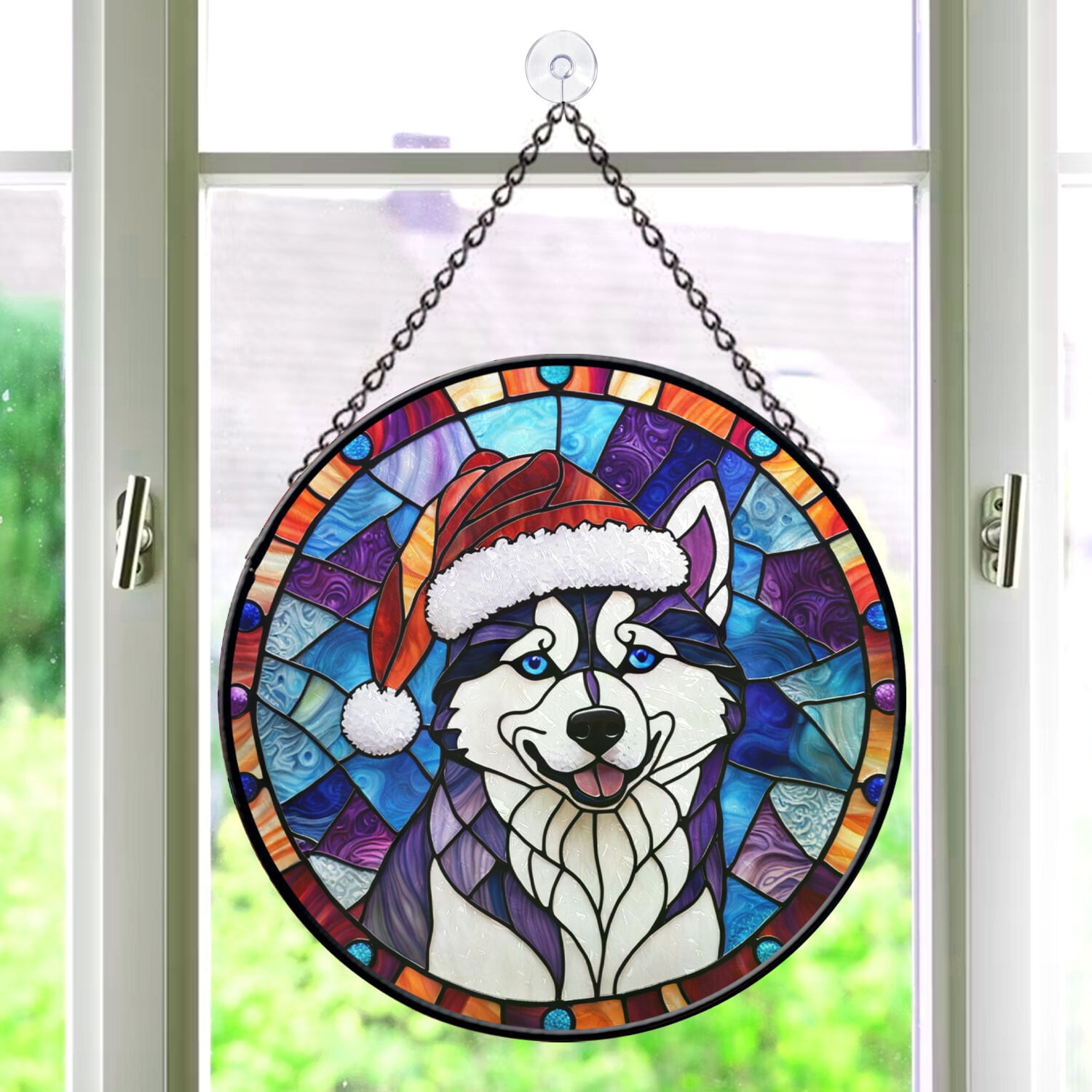 Pawberry Husky Window Hanging Stained Glass, Husky Suncatchers for ...