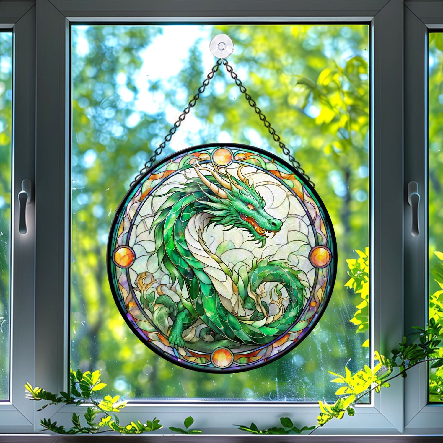 Pawberry The Jade Dragon Window Hanging Stained Glass, The Jade Dragon ...