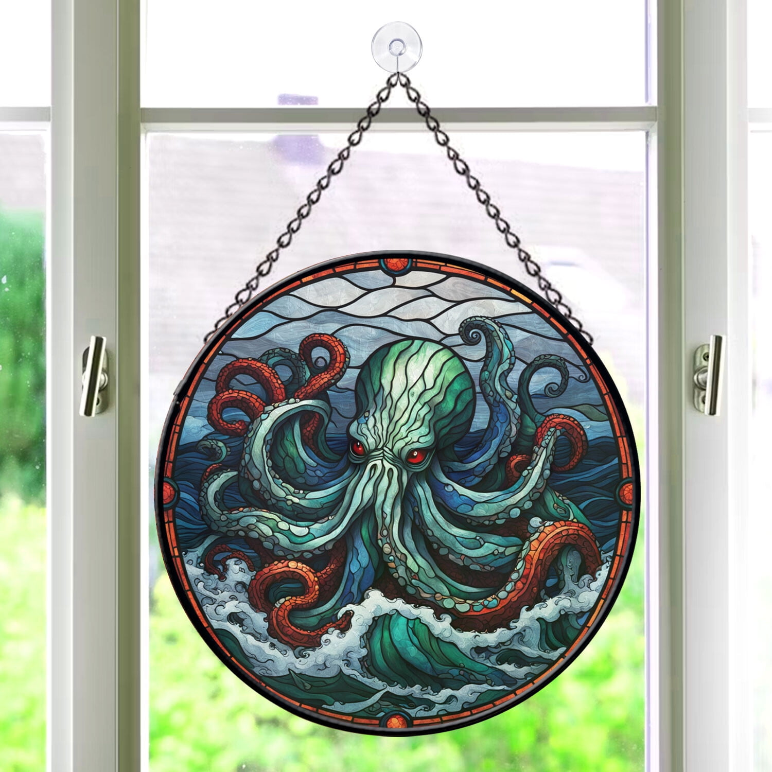 Pawberry Kraken Window Hanging Stained Glass, Kraken Suncatchers for Windows Stained Glass ...