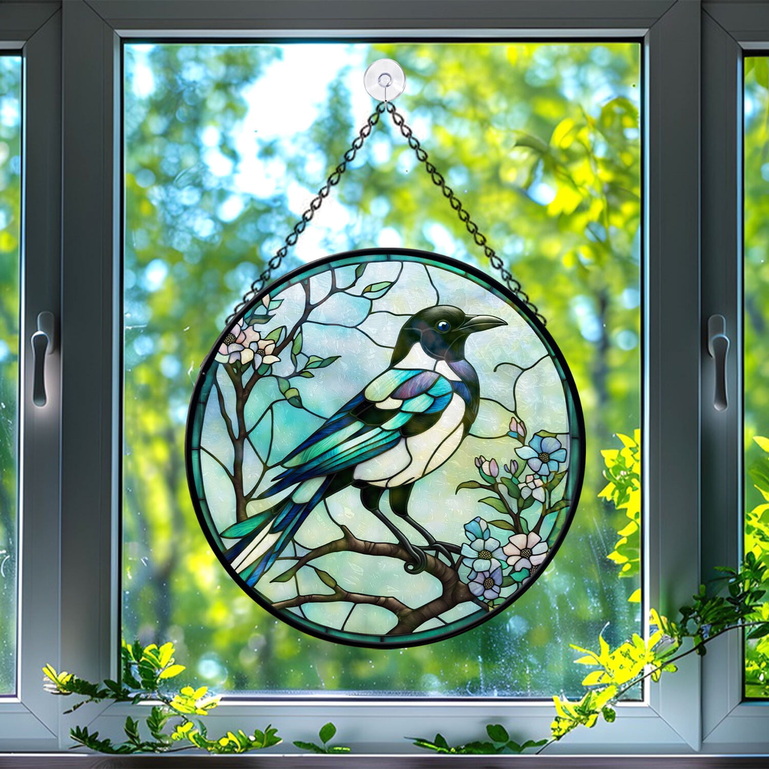 Pawberry Magpie Window Hanging Stained Glass, Magpie Suncatchers for ...