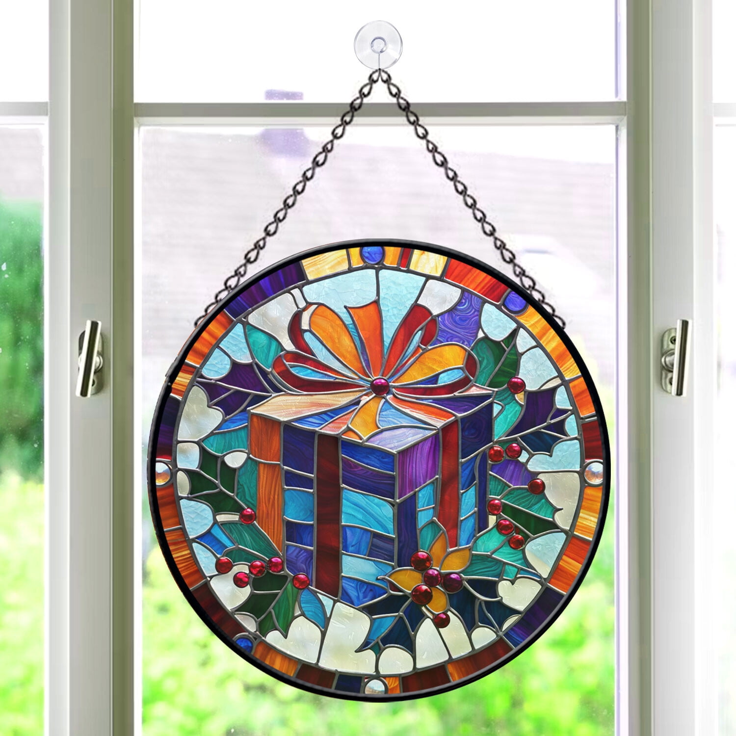 Pawberry Presents Window Hanging Stained Glass, Presents Suncatchers ...