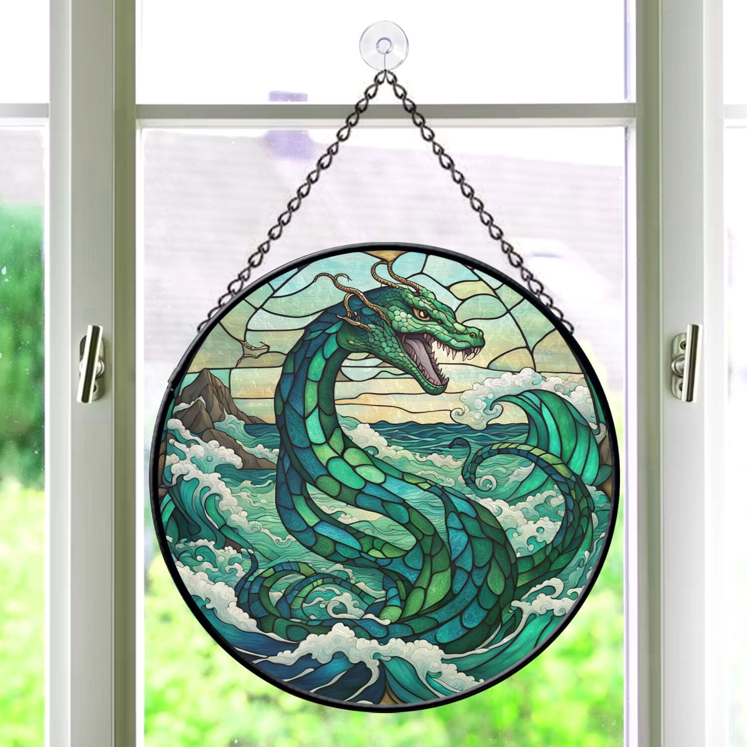 Pawberry Sea Serpent Window Hanging Stained Glass, Sea Serpent ...