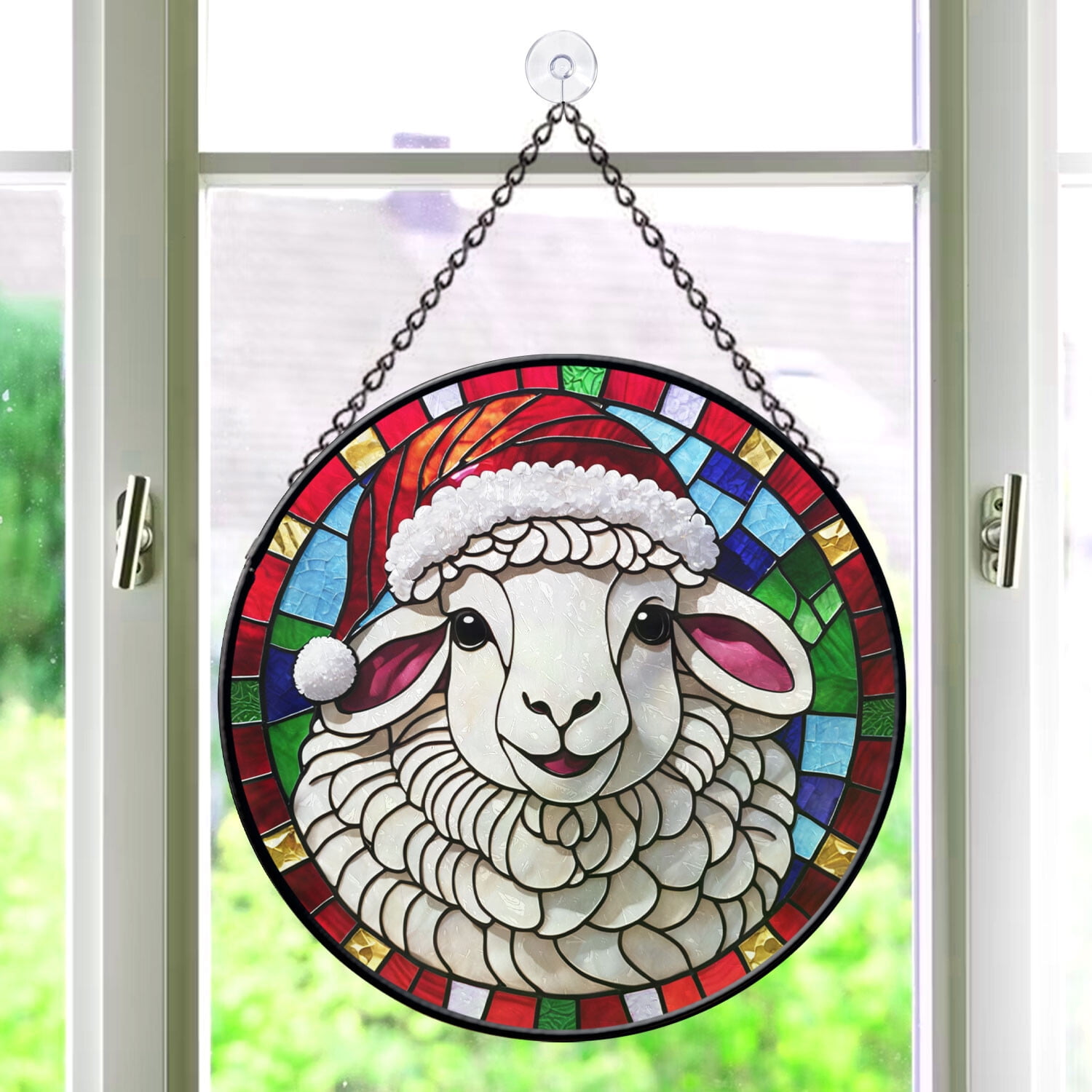 Pawberry Sheep Window Hanging Stained Glass, Sheep Suncatchers for ...