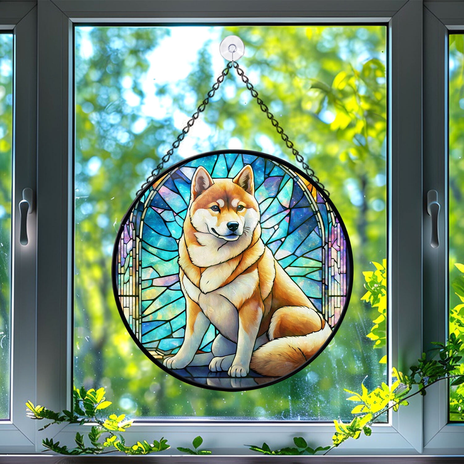 Pawberry Shiba Inu Window Hanging Stained Glass, Shiba Inu Dog ...