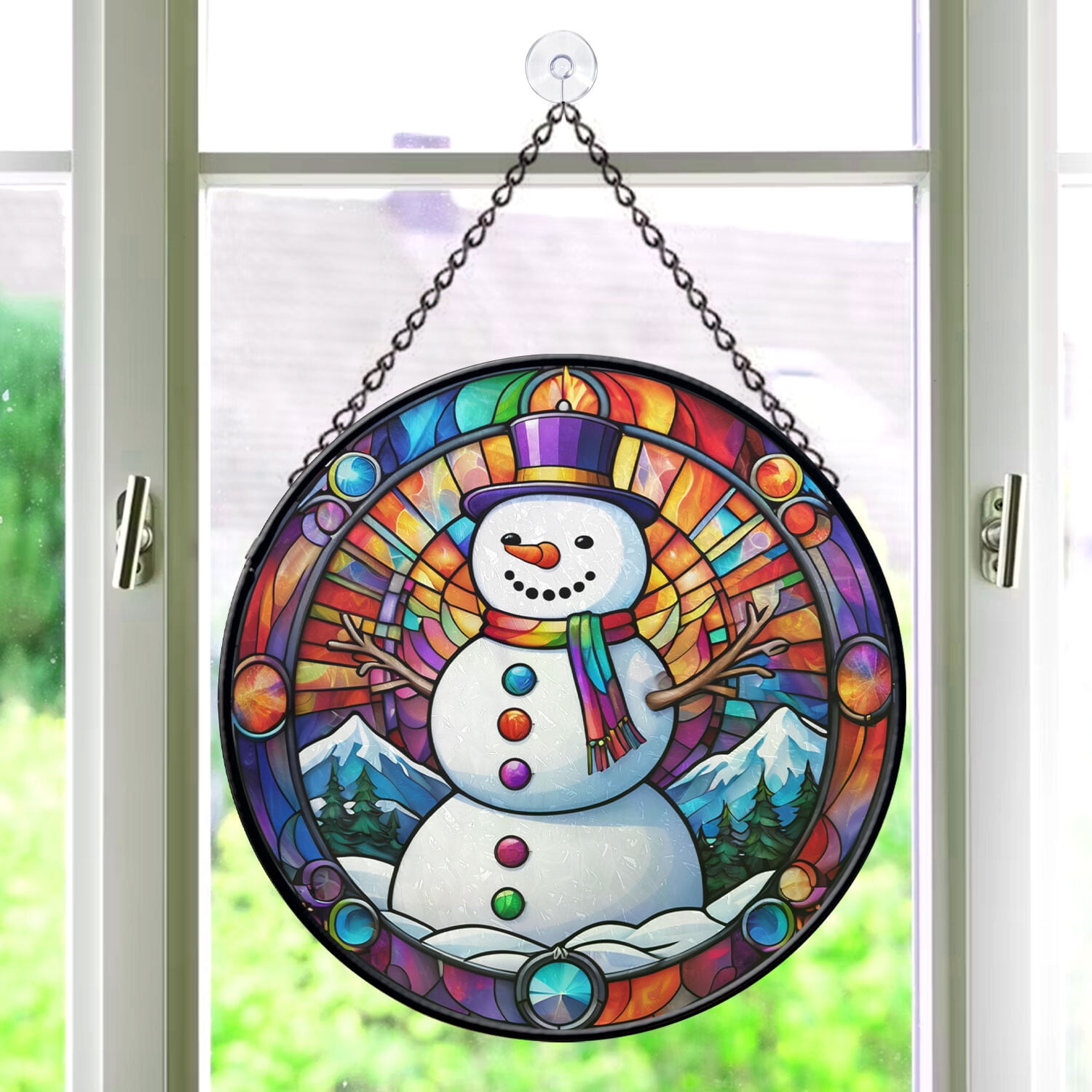 Pawberry Snowman Window Hanging Stained Glass, Snowman Suncatchers for ...