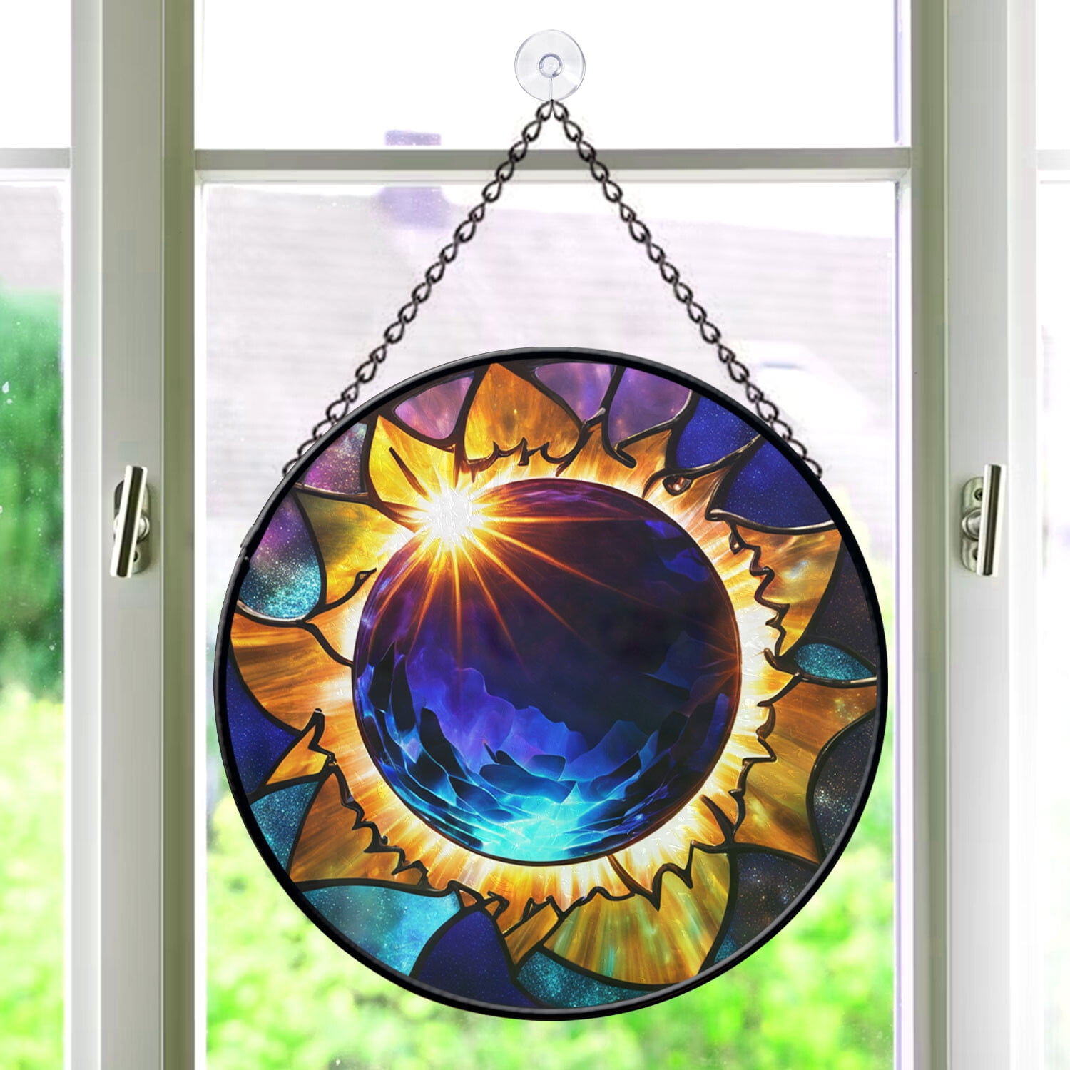 Pawberry Solar Eclipse Window Hanging Stained Glass, Solar Eclipse ...
