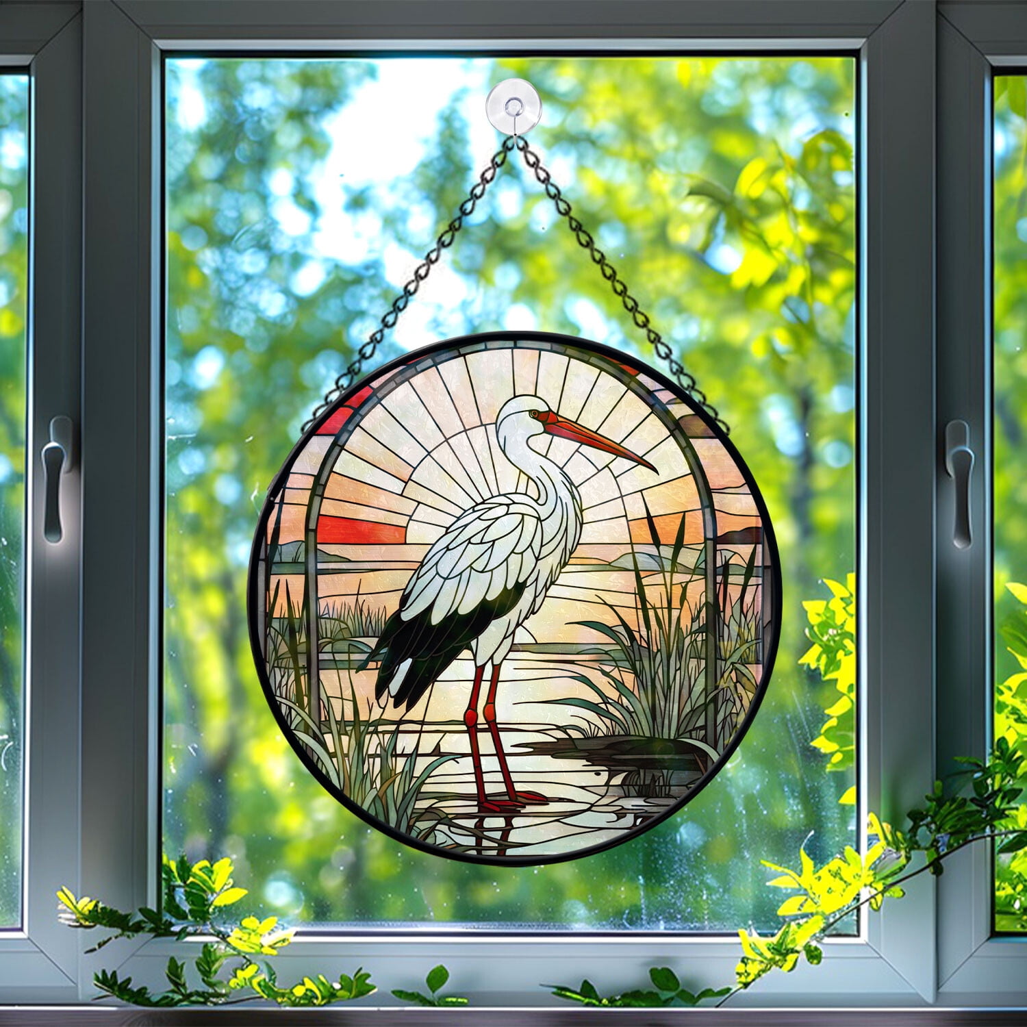 Pawberry Stork Window Hanging Stained Glass, Stork Suncatchers for ...