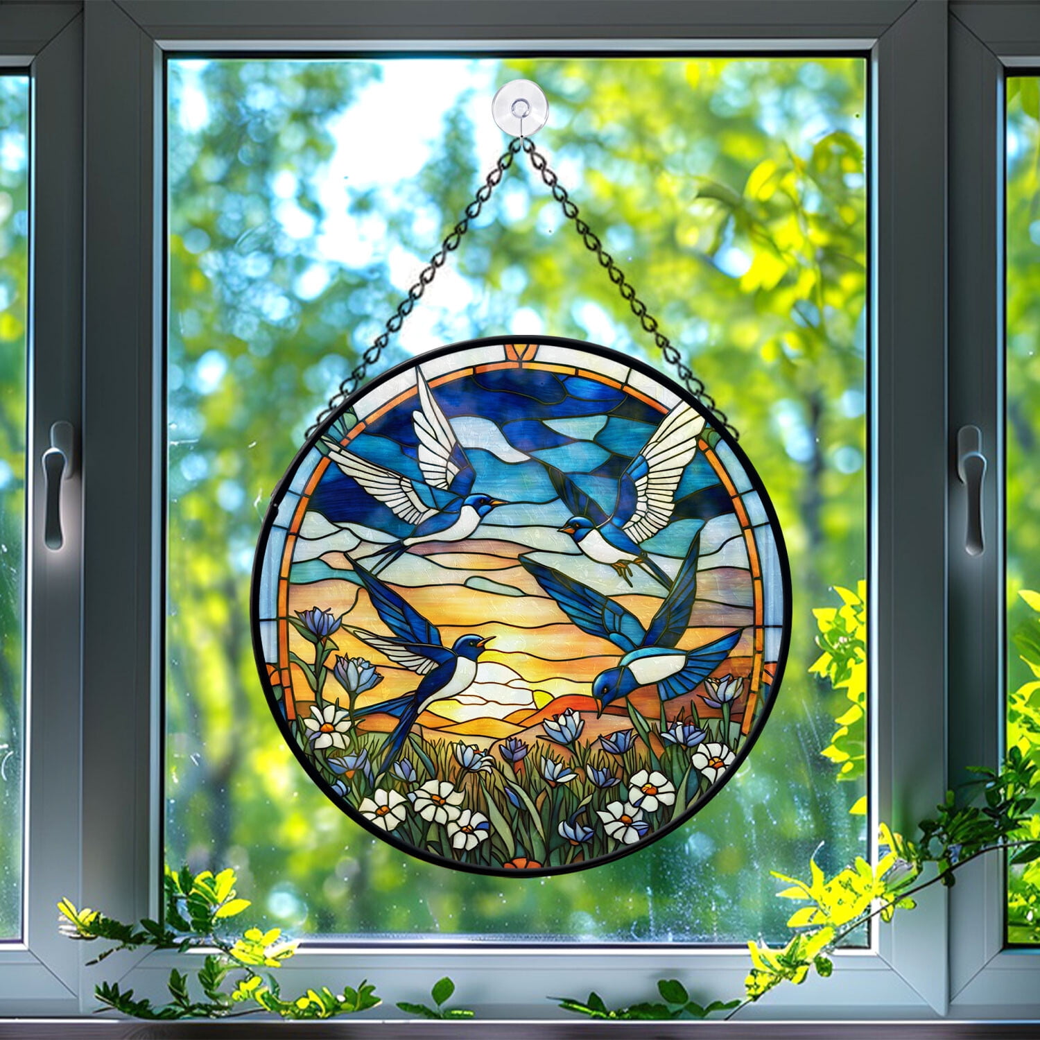 Pawberry Swallow Window Hanging Stained Glass, Swallow Suncatchers for ...