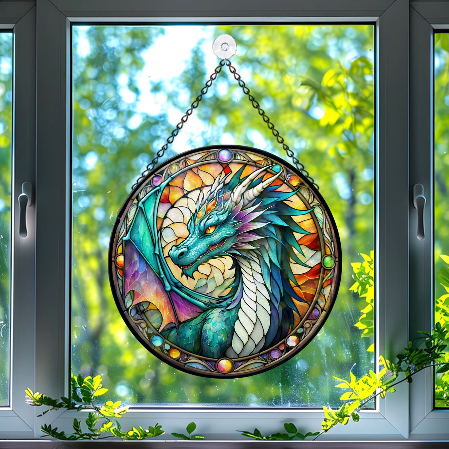 Pawberry Wind Dragon Window Hanging Stained Glass, Wind Dragon ...